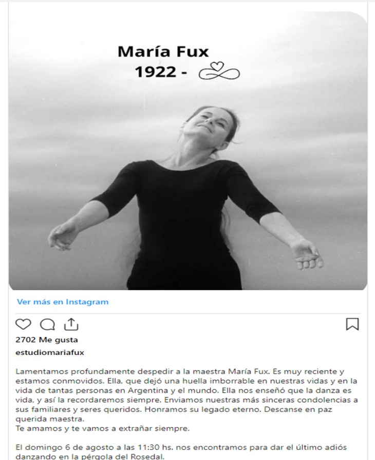 Murió María Fux, pionera de la danza moderna y creadora de la ...